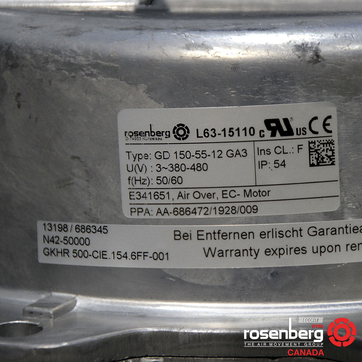 Rosenberg Plug EC / ECM fan with backward-curved impeller. GKHR 500-CI ...